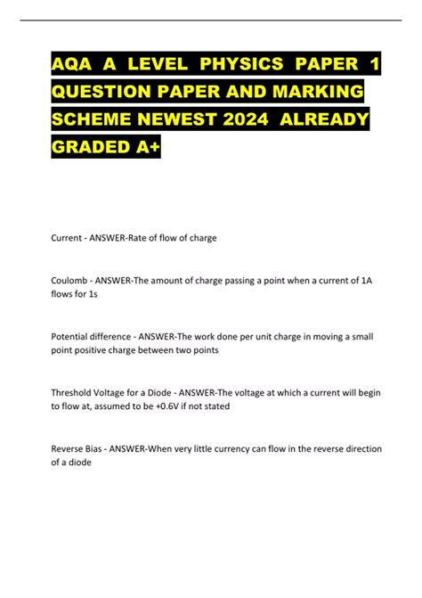 AQA A LEVEL PHYSICS PAPER QUESTION PAPER AND MARKING SCHEME NEWEST ALREADY GRADED A