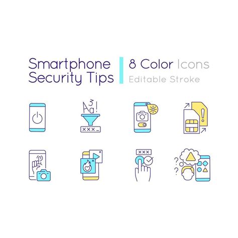 Smartphone Security Tips Rgb Color Icons Set Strong Login Data