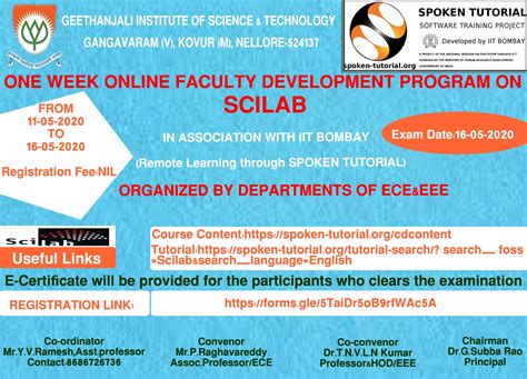 A One Week Faculty Development Programme On Scilab Programming Geethanjali