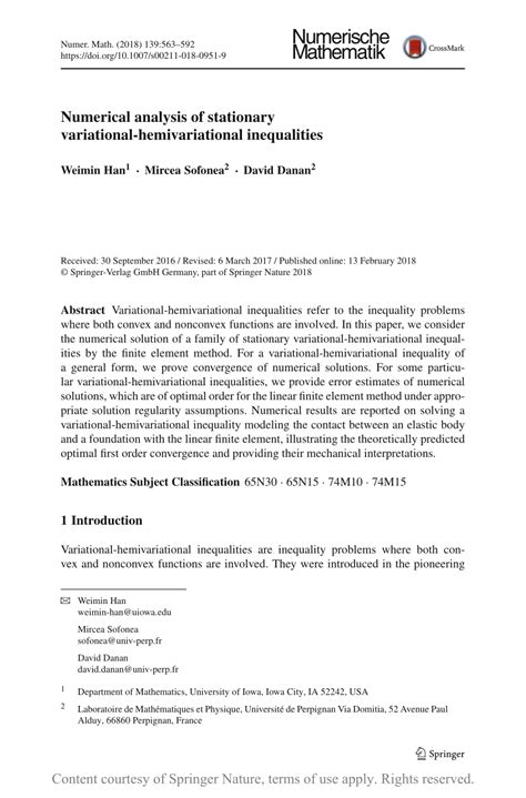 Numerical Analysis Of Stationary Variational Hemivariational