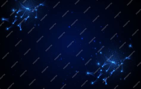 진한 파란색 미래 배경에 다각형 형태와 분자 기술 프리미엄 벡터