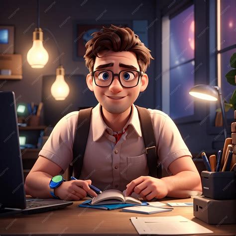 Premium Photo Nerd Larry Sits At The Table With A Computer 3d