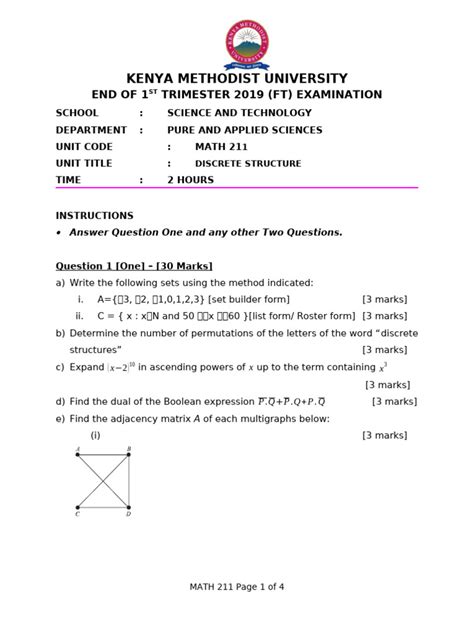 Discrete Structure Math 211 1st Trimester 2019 Pdf Theoretical