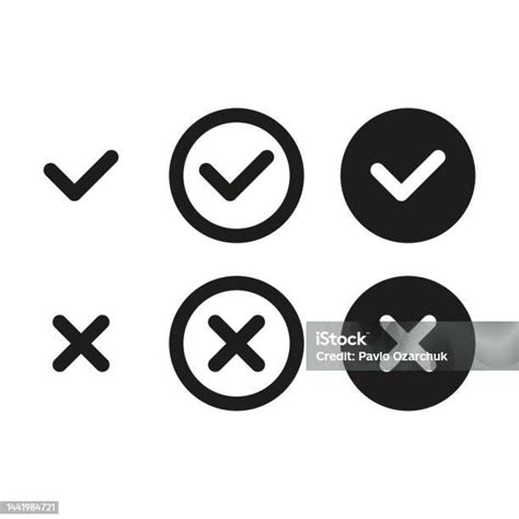 틱과 십자가 설정 아이콘 확인 표시 거부 거부 확인 확인 응답 옵션 수락 거부 테스트 동의 기술 개념입니다 흰색 배경에 벡터 블랙 설정 아이콘 0명에 대한 스톡 벡터 아트