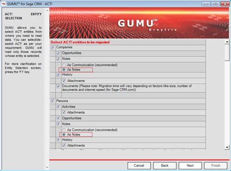 Using Gumu Migration Of Sage Act Notes Into Sage Crm
