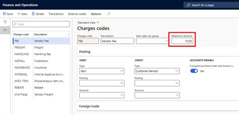 what about the maximum amount field on the vendor charge code in d365fo