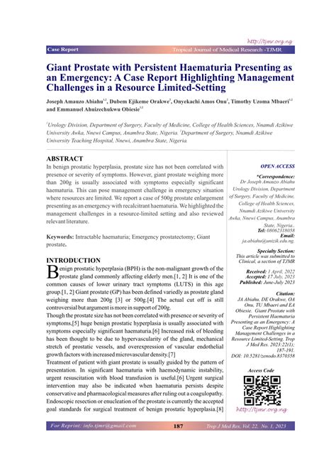 Pdf Giant Prostate With Persistent Haematuria Presenting As An