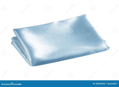 Folded Piece Of Light Blue Satin Fabric Isolated On White Background