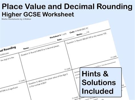 Gcse Maths Worksheet Place Value And Decimal Rounding Higher Tier Teaching Resources