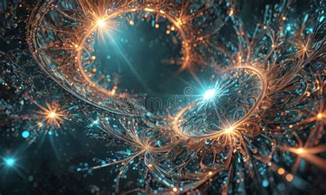 Digital Complex Abstract Pattern Interconnected Lines And Shapes In Shades Blue Orange And