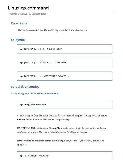 Linux Cp Command Help And Examples Pdf Command Line Interface Computer File