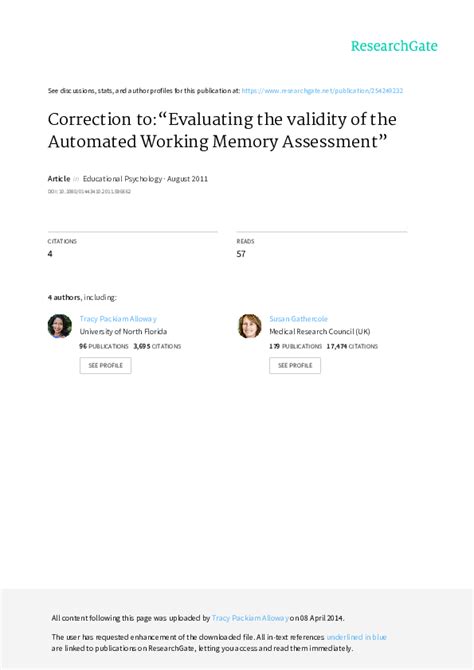 Pdf Correction To“evaluating The Validity Of The Automated Working