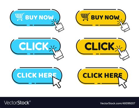 Website Button Hand Cursor And Arrow Pointing Vector Image