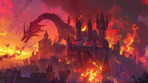 Dragon Attacking Castle Stock Illustration Illustration Of Teeth