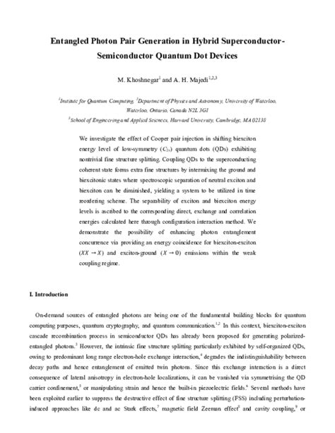 Pdf Entangled Photon Pair Generation In Hybrid Superconductorsemiconductor Quantum Dot Devices