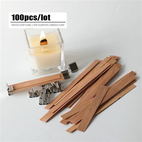Diy 캔들 항아리 제작용 목제 양초 심지 지속자 탭 포함 자연 무연 목재 코어 6 ~ 19mm 100 개 티몬