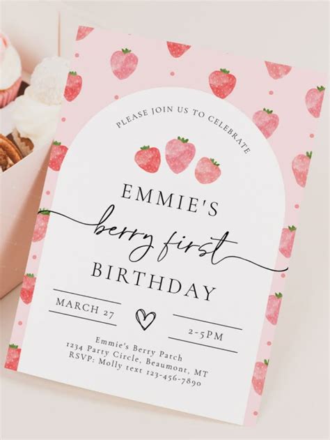 Berry First Birthday Invitation Strawberry Zazzle First Birthday