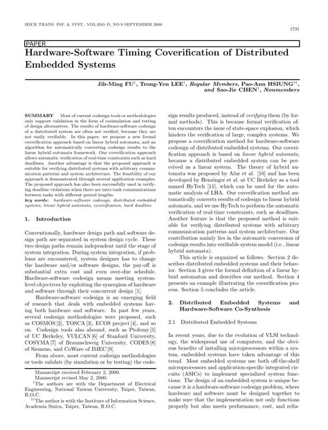 Pdf Hardware Software Timing Coverification Of Distributed Embedded