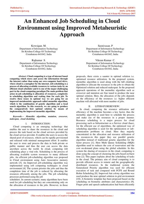 Pdf An Enhanced Job Scheduling In Cloud Environment Using Improved Metaheuristic Approach