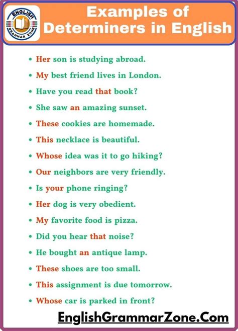 100 Types Of Determiners With Examples Vocabulary Practice Reading