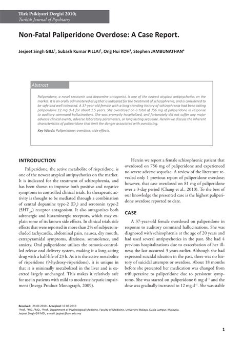 Pdf Non Fatal Paliperidone Overdose A Case Report
