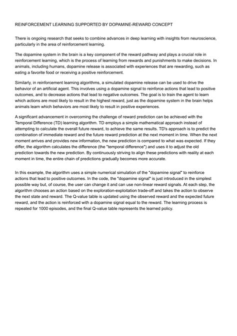 Pdf Reinforcement Learning Supported By Dopamine Reward Concept