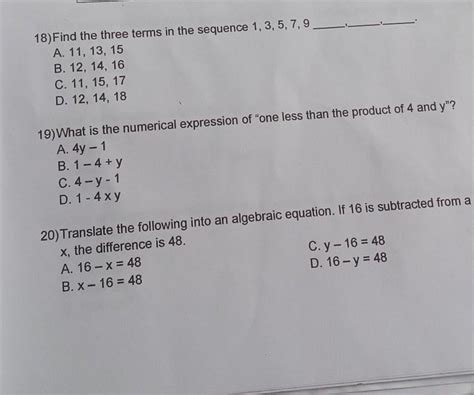 18 Find The Three Terms In The Sequence 1 3 5 7 9 A 11 13 15 B