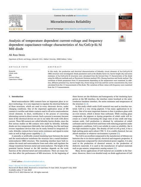 Pdf Analysis Of Temperature Dependent Current Voltage And Frequency Dependent Capacitance