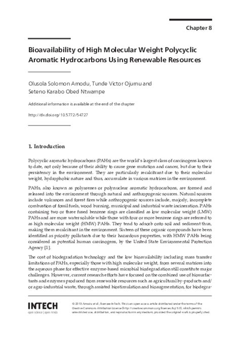 Pdf Bioavailability Of High Molecular Weight Polycyclic Aromatic Hydrocarbons Using Renewable