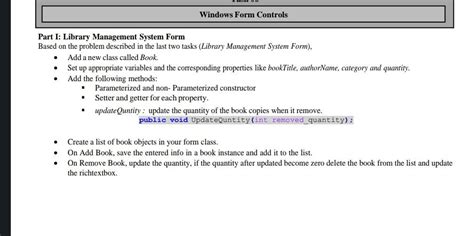 Solved Part I Library Management System Form Based On The Chegg Com