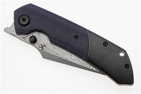 Kansept Fenrir K1034z2 Damascus Blackwashed Titanium Purple Micarta Couteau De Poche Greg