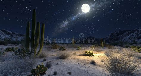 A Full Moon The Milky Way And Cacti Are All Present In This Desert