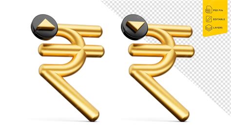 Premium Psd 3d Gold Shiny Indian Rupee Symbol Increase Decrease Icon