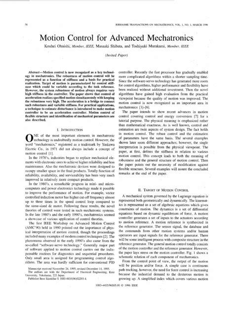 Motion Control For Advanced Mechatronics Pdf Control Theory