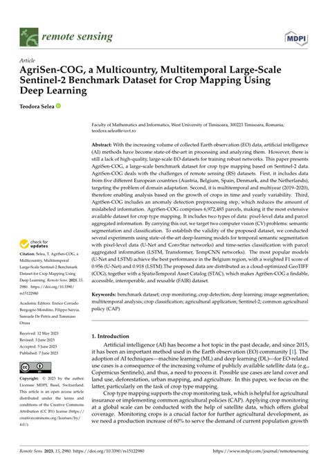 Pdf Agrisen Cog A Multicountry Multitemporal Large Scale Sentinel 2 Benchmark Dataset For