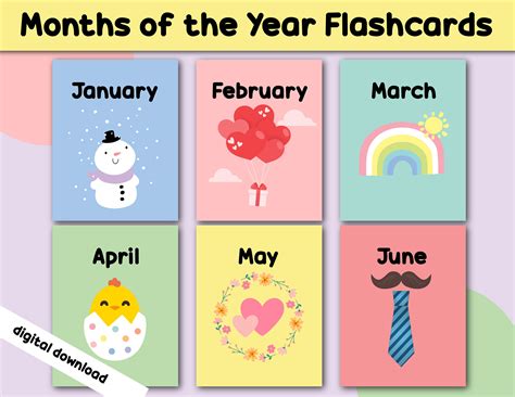 Months Of The Year Flashcards Printable Month Of The Year Cards