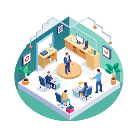 Isometric Illustration Of A Diverse Team Collaborating In A Modern Office Space Employee