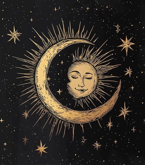 Celestial Drawing Of A Sun And Moon With A Face Generative Ai Premium