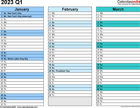 3 Month Calendar Template Excel