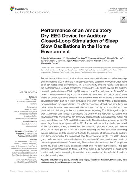 Pdf Performance Of An Ambulatory Dry Eeg Device For Auditory Closed