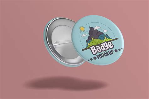 2520期样机模版 文创圆形别针胸针徽章PS样机贴图模版 大树平面设计