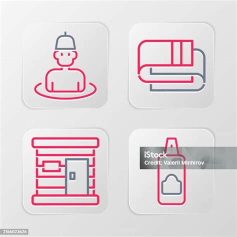 헤어 스프레이 사우나 나무 목욕탕 수건 스택 및 사우나 아이콘의 남자에 대한 세트 라인 스프레이 캔 벡터 건조한에 대한 스톡 벡터 아트 및 기타 이미지 Istock