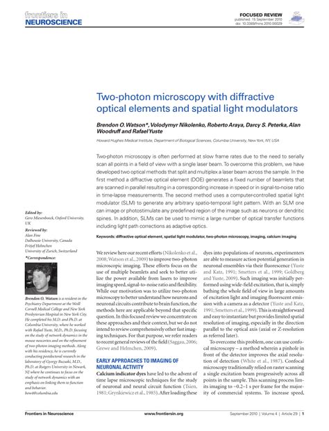 Pdf Two Photon Microscopy With Diffractive Optical Elements And