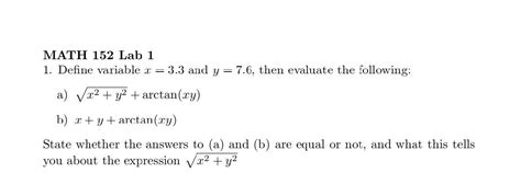 solved math 152 lab 1 1 define variable a 3 3 and u 7 6