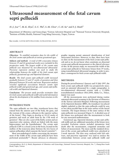 Ultrasound In Obstet Gyne 2002 Jou Ultrasound Measurement Of The Fetal Cavum Septi