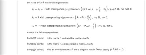 solved let a be a 4×4 matrix with eigenvalues λ1 λ2 1 with