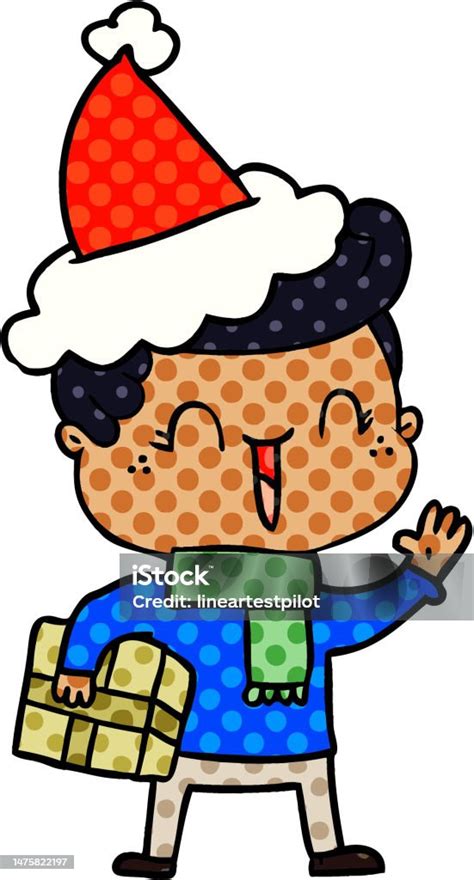 산타 모자를 쓰고 웃는 소년의 손으로 그린 만화책 스타일의 그림 귀여운에 대한 스톡 벡터 아트 및 기타 이미지 귀여운 낙서 드로잉 남자 Istock