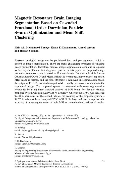 Pdf Magnetic Resonance Brain Imaging Segmentation Based On Cascaded Fractional Order Darwinian