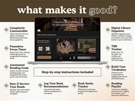 Notion Template Reading Journal Dark Academia Book Tracker Bookish Notion Dashboard TBR