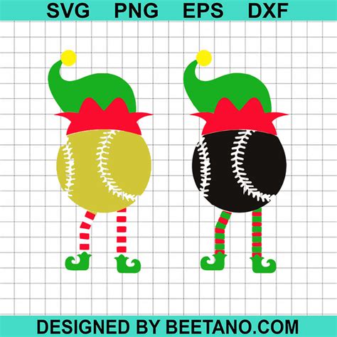 Baseball Softball With Elf Hat Svg Baseball Christmas Svg Elf